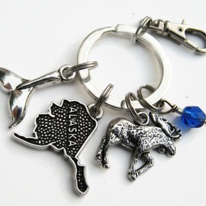Personalized Alaska Keychain, US State Map Zipper Pull, Moose ...
