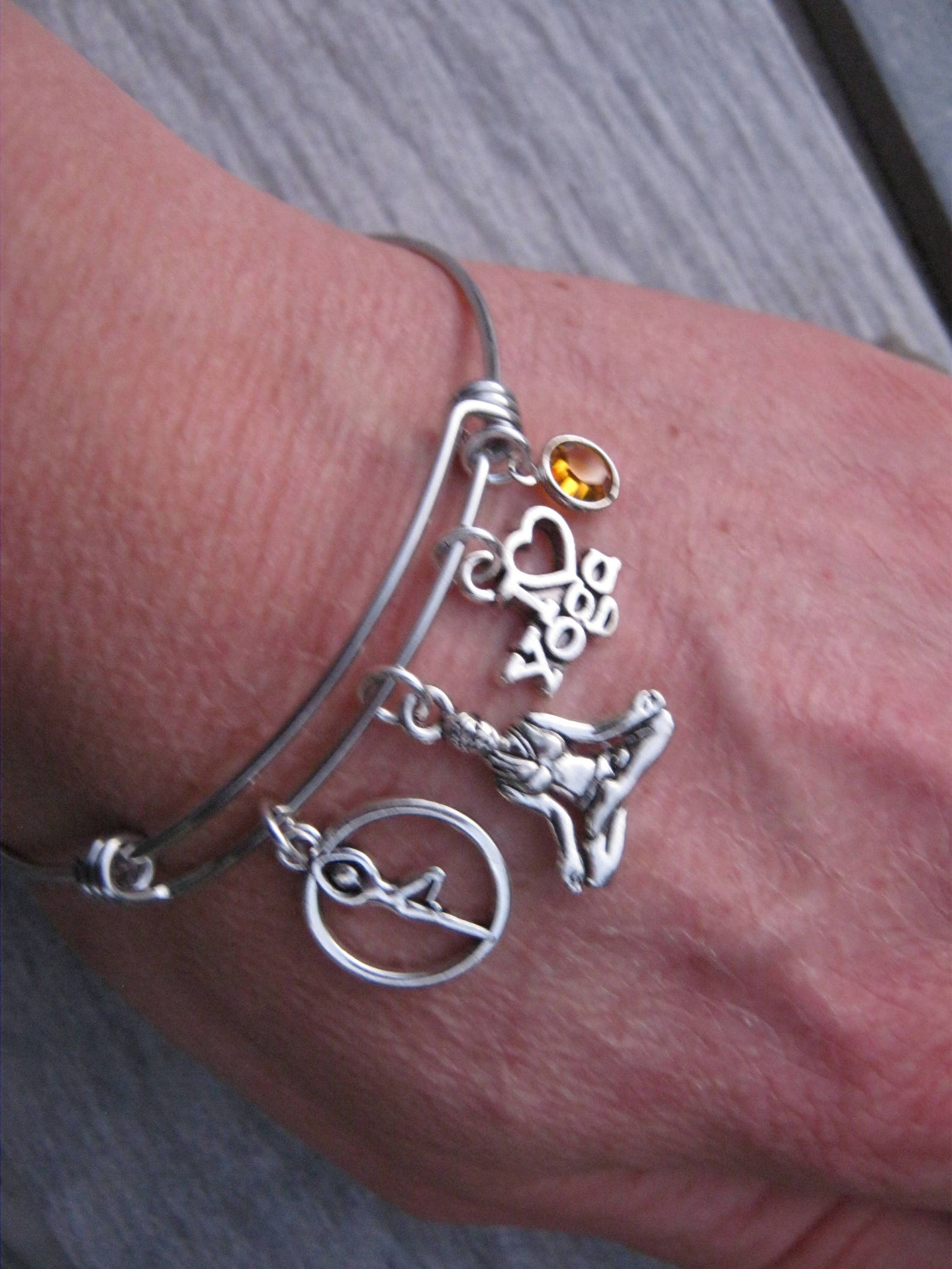Personalized Yoga Pose Bracelet, I Love Yoga Expandable Bangle Bracelet ...