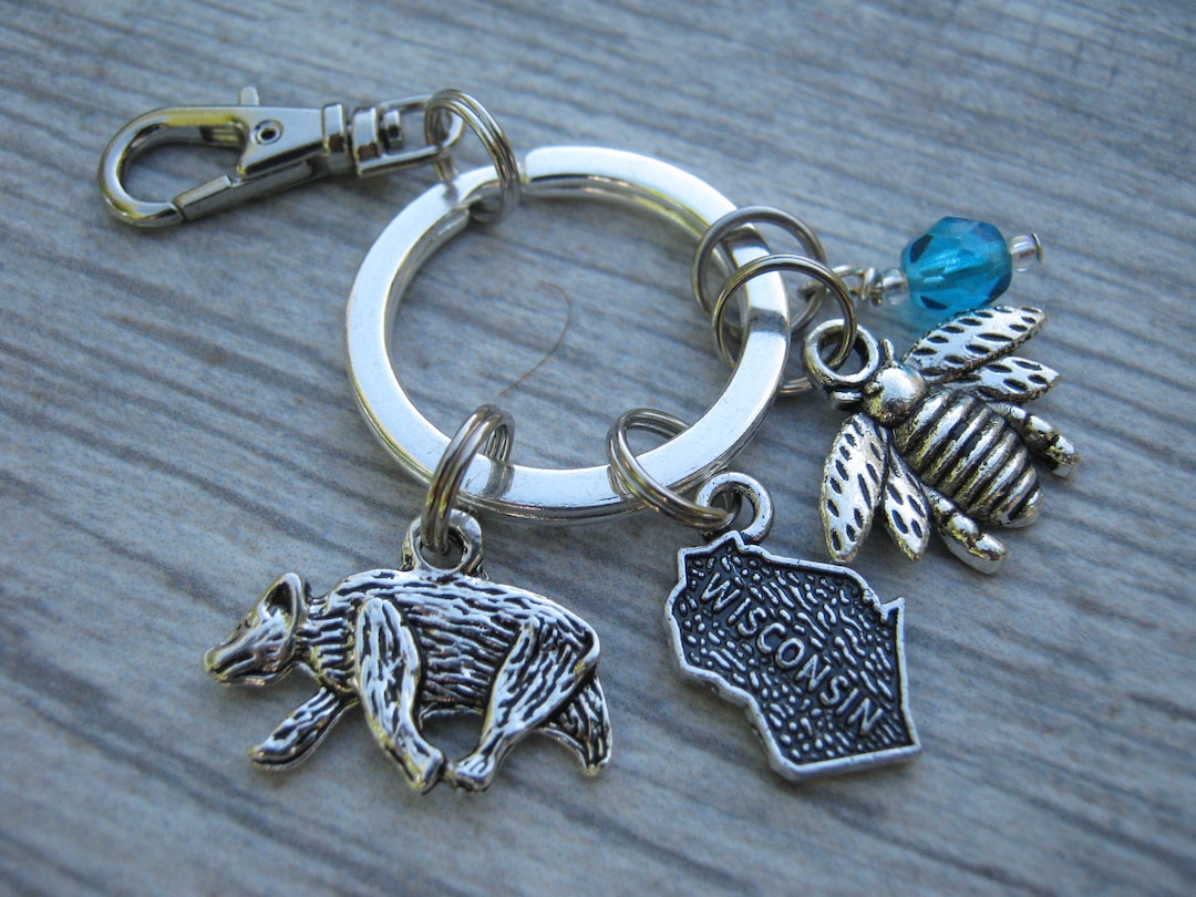 Personalized Wisconsin Keychain, US State Map Zipper Pull, Badger ...