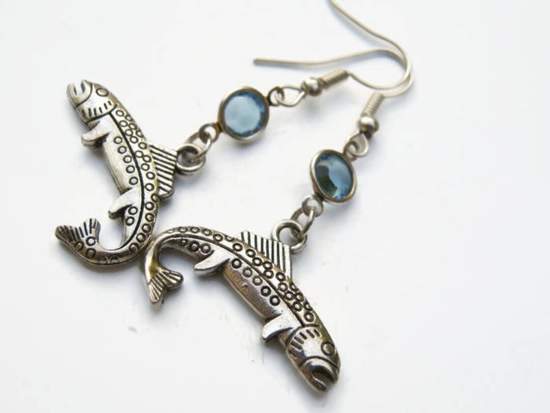 Large Fish Birthstone Earrings, Fishing Charm Jewelry, Personalized ...
