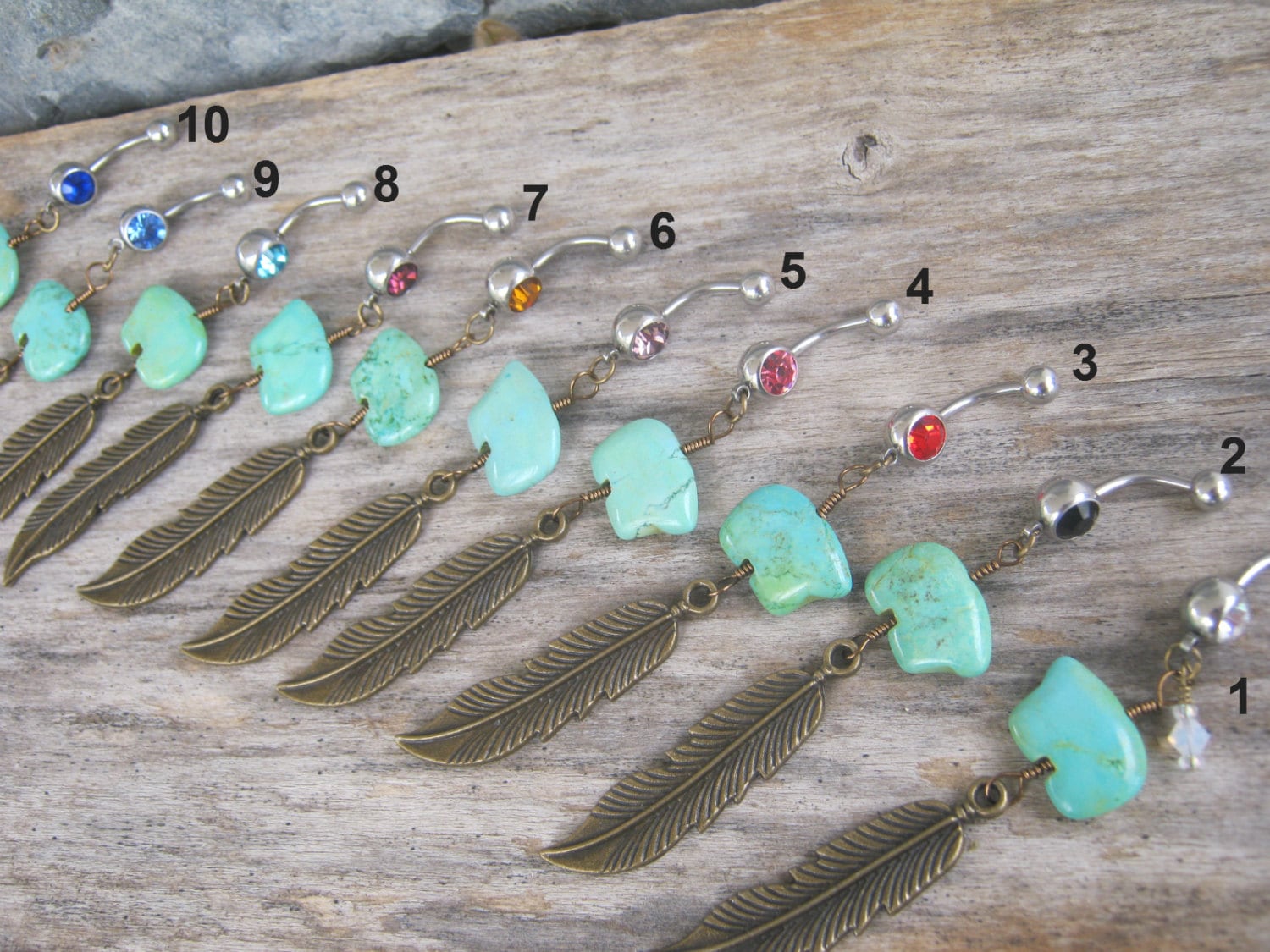 Feather Belly Ring, BRONZE, Zuni Bear Belly Button Ring, Turquoise ...