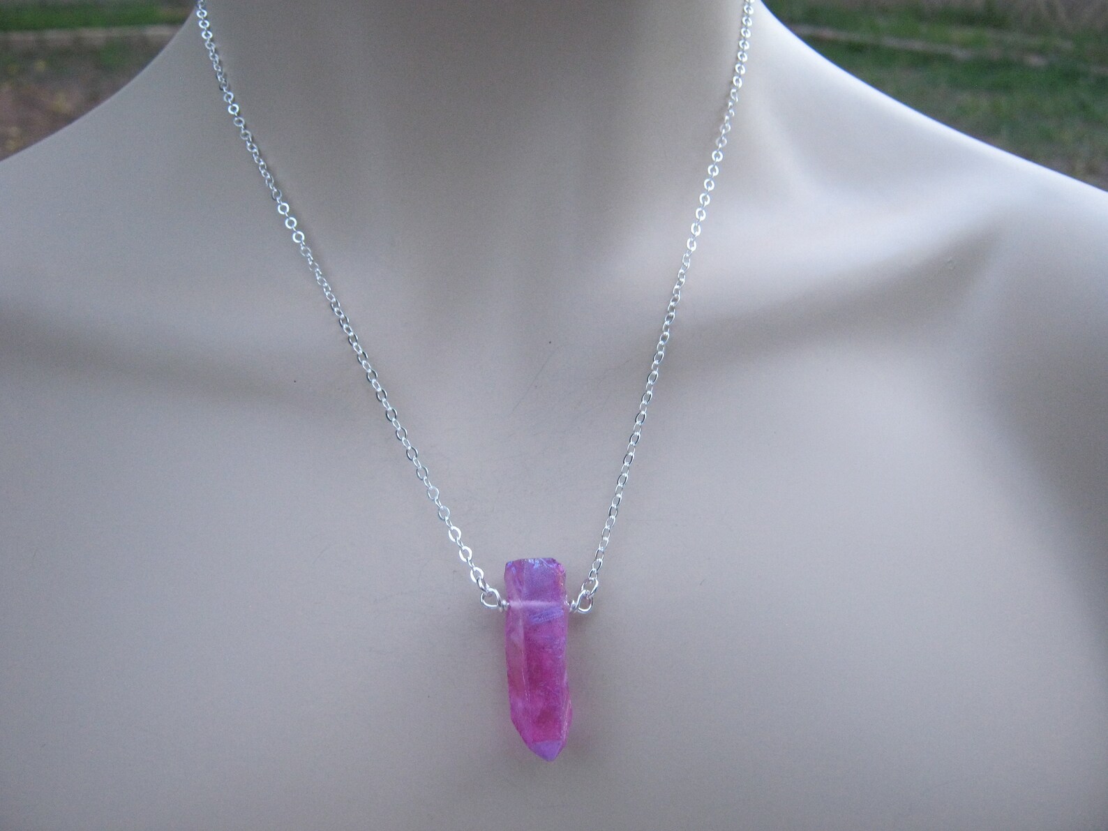 Purple Titanium Quartz Crystal Necklace 20 925 Sterling | Etsy
