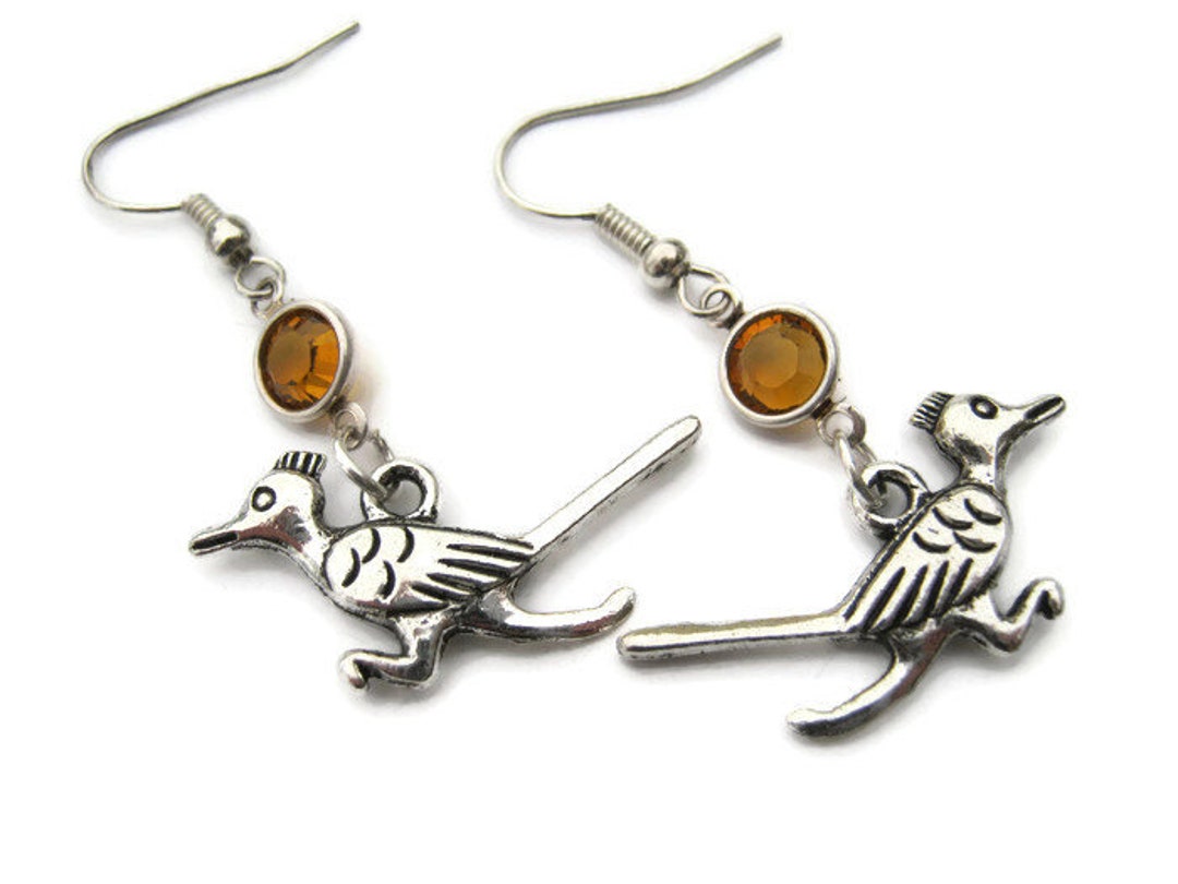Roadrunner Birthstone Earrings, Personalized Bird Earrings ...