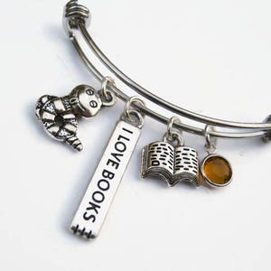 Personalized Bookworm Bracelet, Expandable Bangle Bracelet, Stainless ...