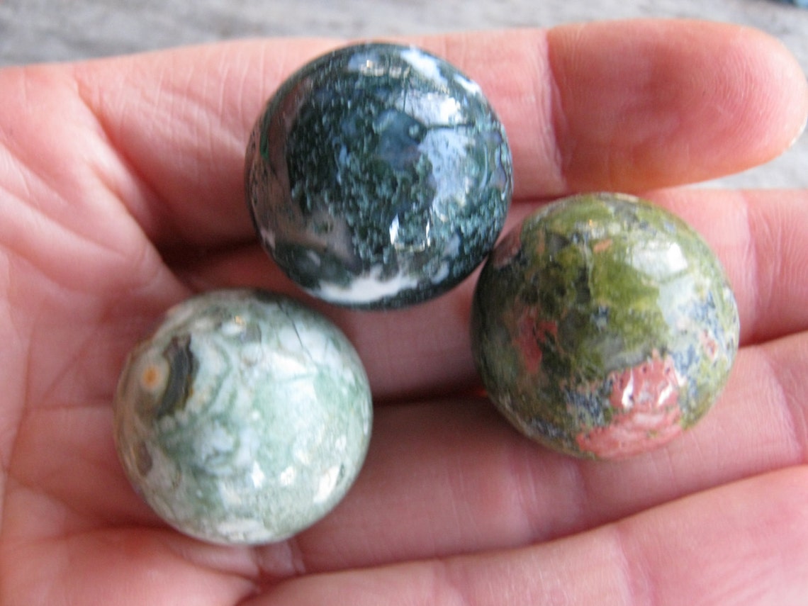 SET of 3 Gemstone Spheres Unakite Sphere Moss Agate Sphere - Etsy