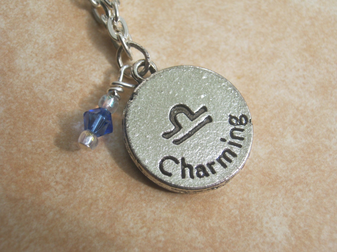 Libra Charm Necklace Zodiac September October Birthstone | Etsy