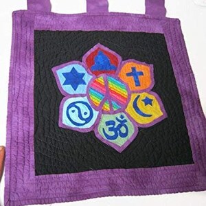 7 Chakra Coexist Quilted Wall Hanging, 17.5 X 17 Applique Fiber Art ...