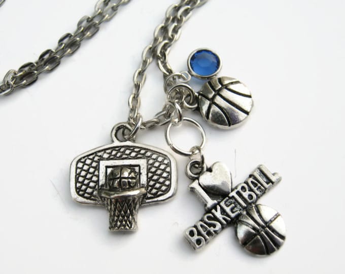 I Love Basketball Necklace, Personalized Birthstone Jewelry, Varsity ...