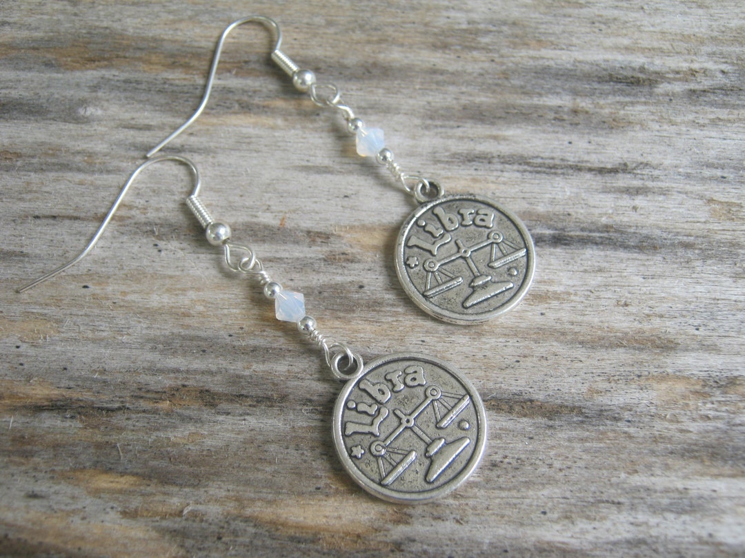 Personalized Libra Earrings, Zodiac Earrings With Birthstone, Astrology ...