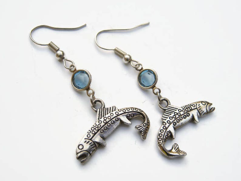 Large Fish Birthstone Earrings, Fishing Charm Jewelry, Personalized ...