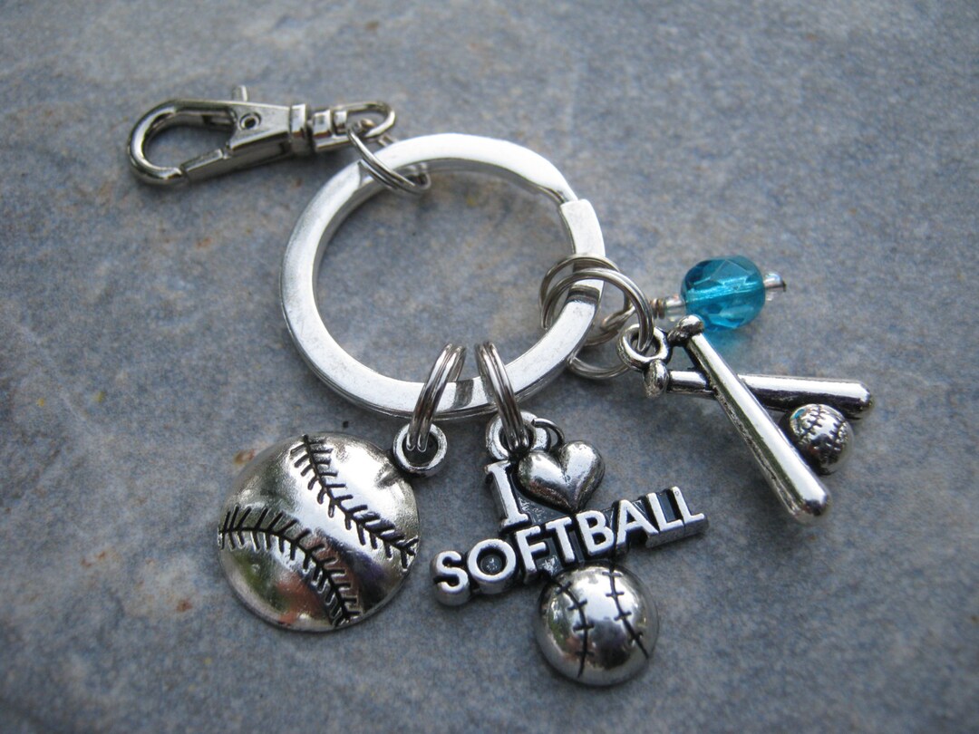 I Love Softball Keychain, Softball Zipper Pull, Personalized Accessory ...
