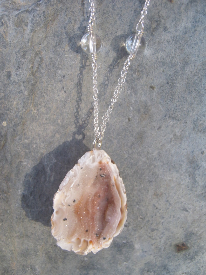 Sterling Silver Geode Necklace, Quartz Crystal Necklace, Agate Druzy ...