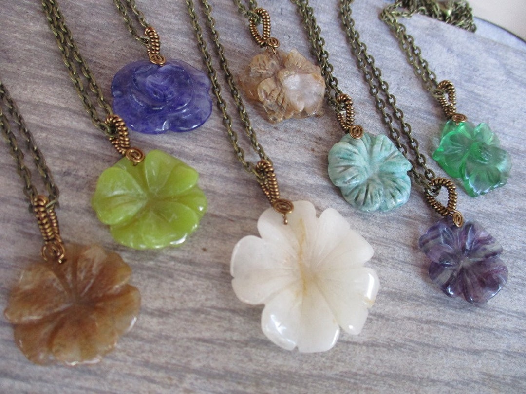 Gemstone Flower Necklace, Choose Your Pendant, Floral Bohemian Jewelry ...