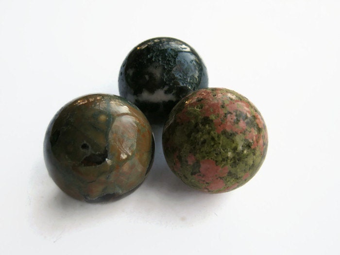 SET of 3 Gemstone Spheres Unakite Sphere Moss Agate Sphere - Etsy