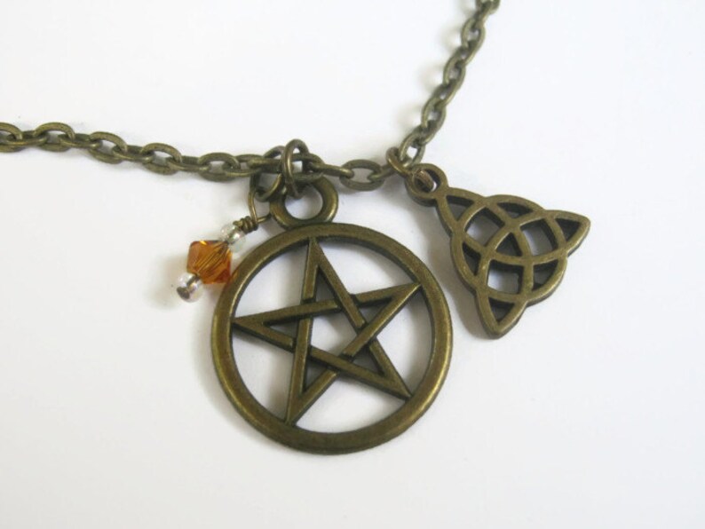 Pentacle & Triquetra Charm Necklace BRONZE Celtic Triquetra - Etsy