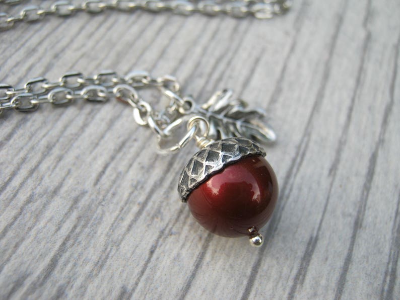 Personalized Acorn Necklace, Pearl Necklace, SMALL Oak Leaf, Antiqued ...