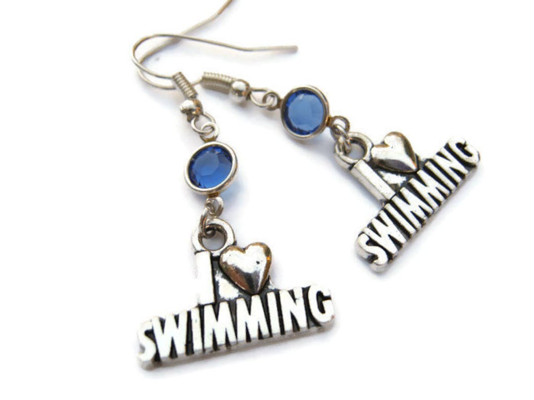 I Love Swimming Birthstone Earrings, Personalized Swim Earrings on ...