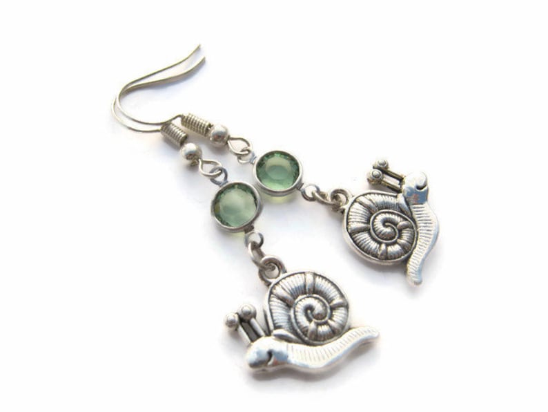 Snail Birthstone Earrings, Personalized Mollusk Earrings, Cute Insect ...