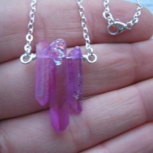 Purple Titanium Quartz Crystal Necklace, 18" 925 Sterling Silver ...