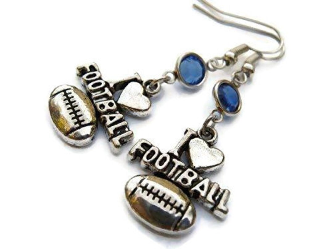 I Love Football Birthstone Earrings, Personalized Football Earrings ...