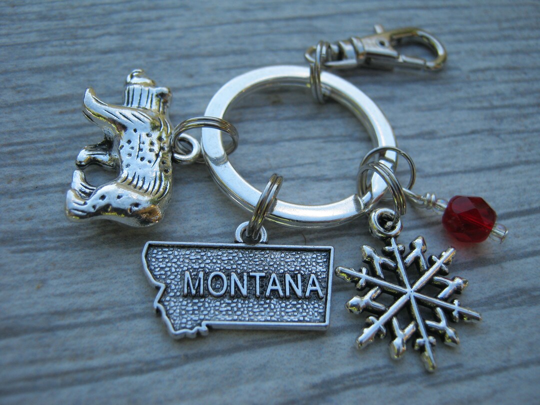 Personalized Montana Keychain, US State Map Zipper Pull, Pine Cone ...
