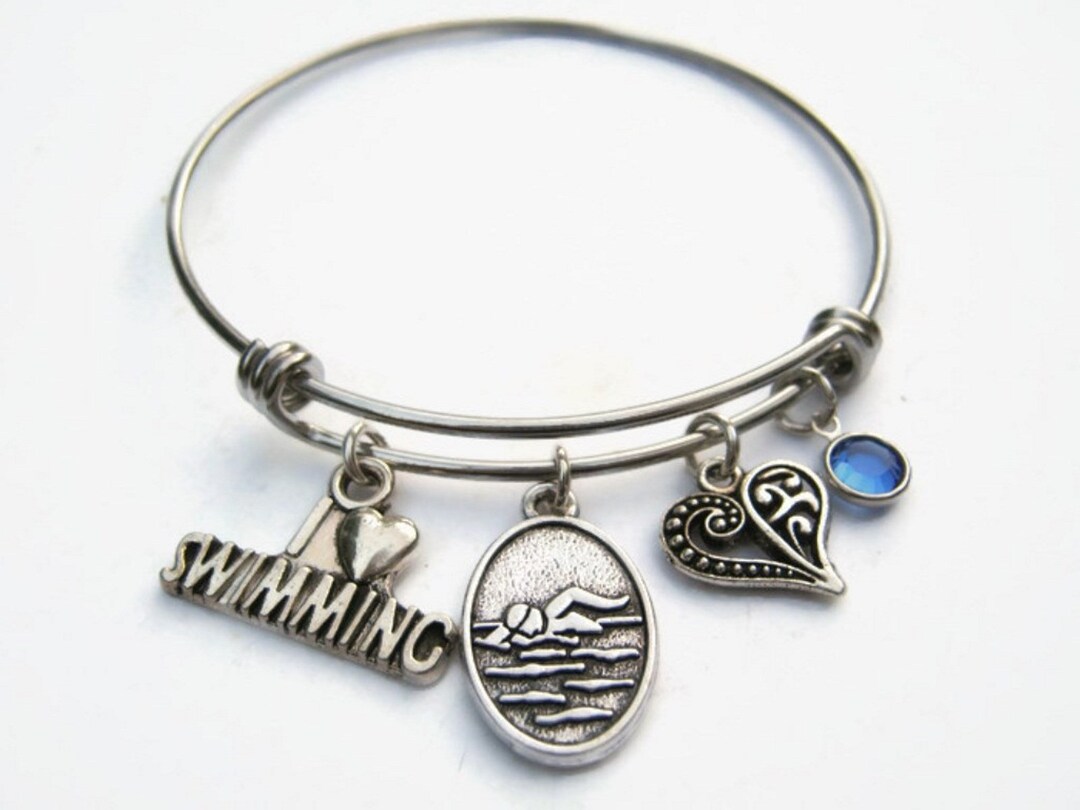 Personalized Swim Bracelet, Expandable Bangle Bracelet, Stainless Steel ...