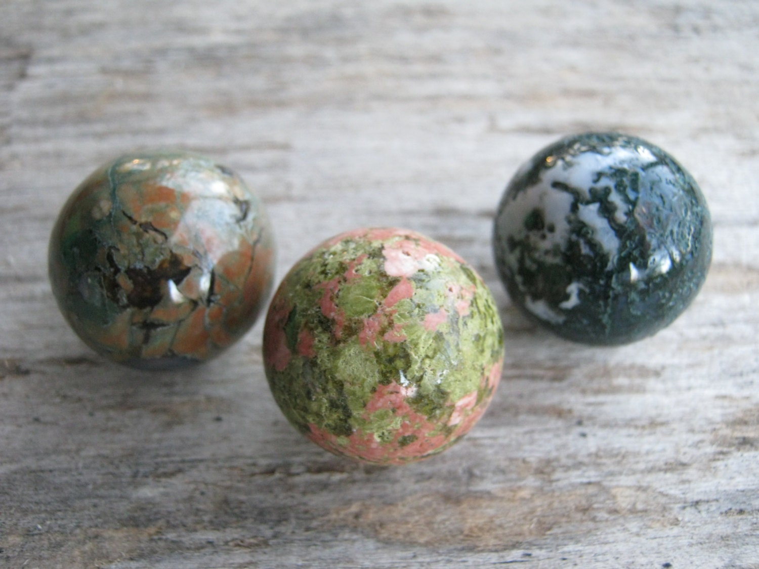 SET of 3 Gemstone Spheres Unakite Sphere Moss Agate Sphere - Etsy