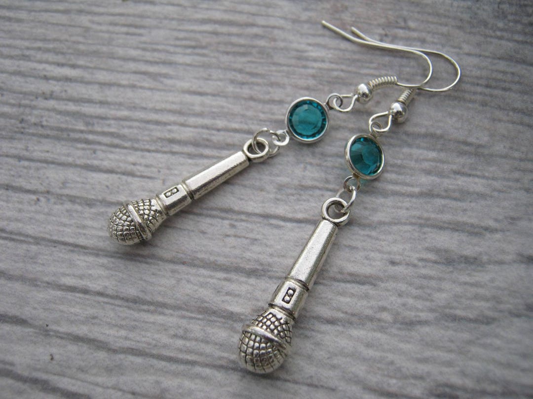 Microphone Birthstone Earrings, Singer Charm Earrings, Personalized ...