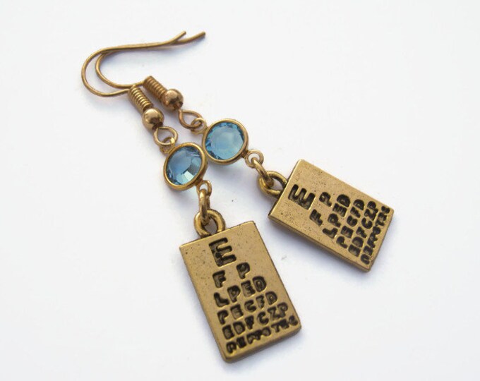 Gold Eye Chart Birthstone Earrings, 24K Gold Plated Optician Earrings ...