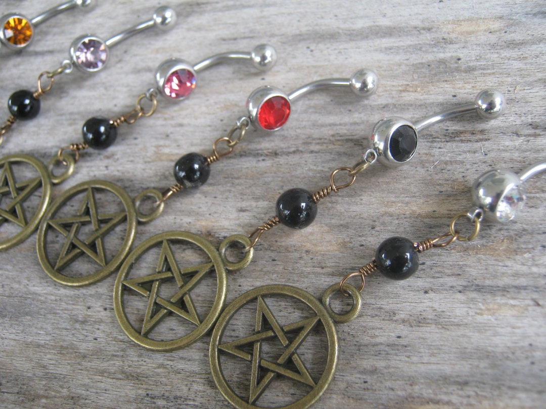Pick One Pentacle Belly Ring, BRONZE Agate Belly Button Ring ...