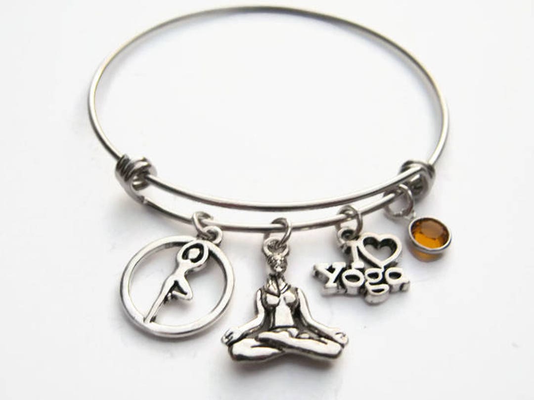 Personalized Yoga Pose Bracelet, I Love Yoga Expandable Bangle Bracelet ...
