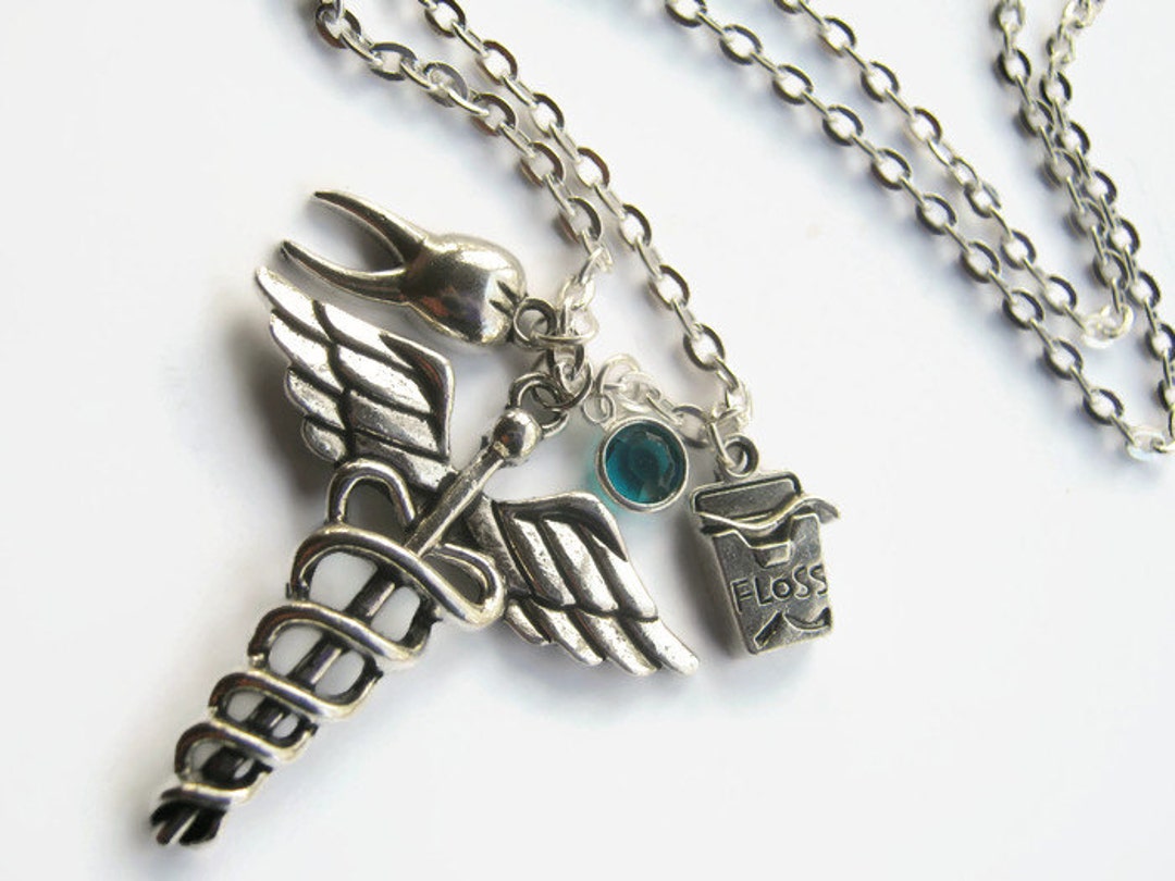 Dentist Necklace, DDS Doctor Jewelry, Caduceus Personalized Birthstone ...