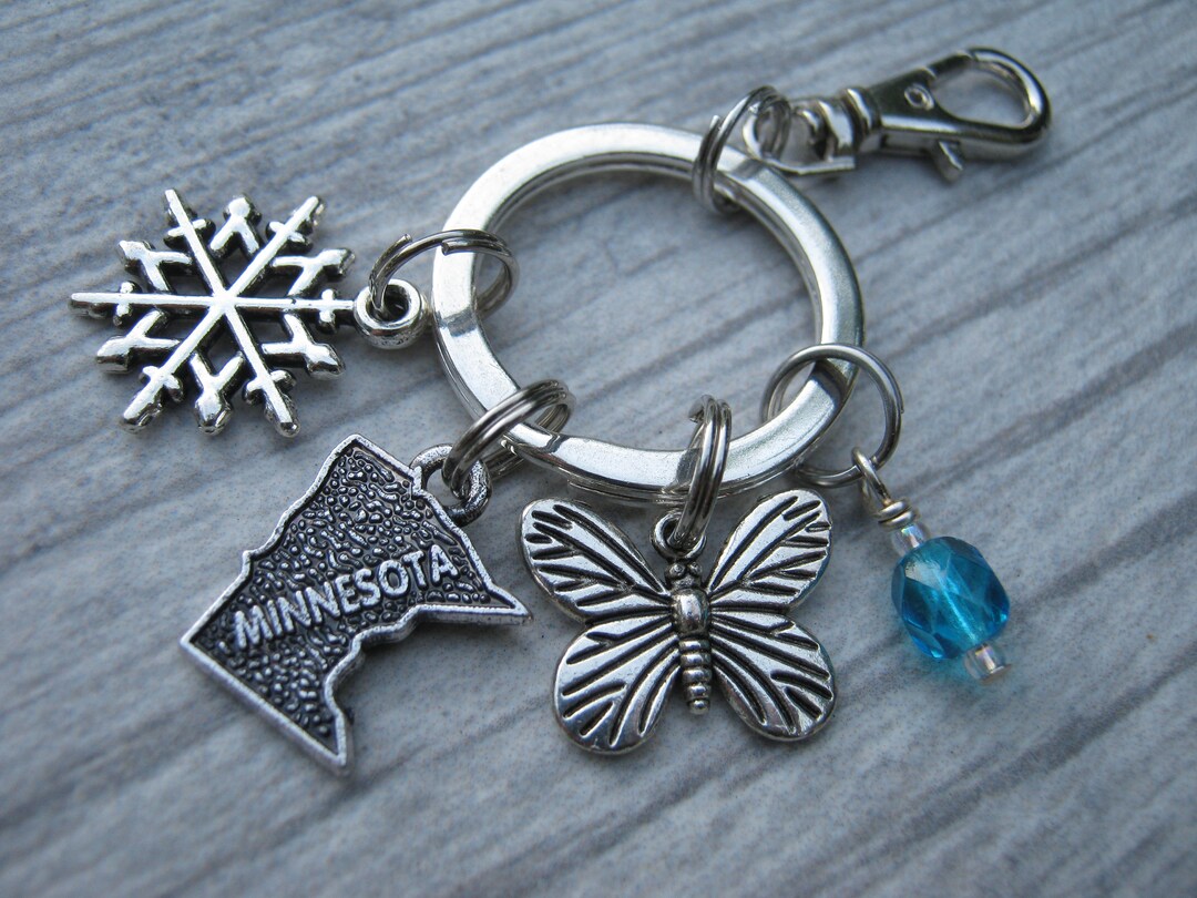 Personalized Minnesota Keychain, US State Map Zipper Pull, Butterfly ...