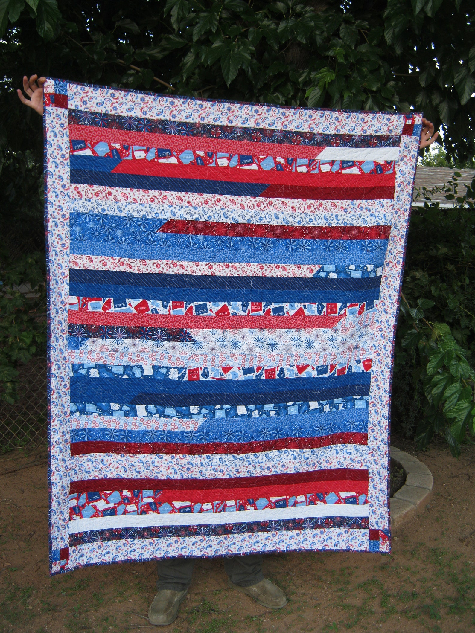 Patriotic Strip Quilt Throw Usa Lap Quilt Handmade Fiber Etsy
