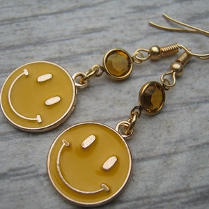 Smiley Face Birthstone Earrings, GOLD Tone Emoji Earrings, Enamel ...