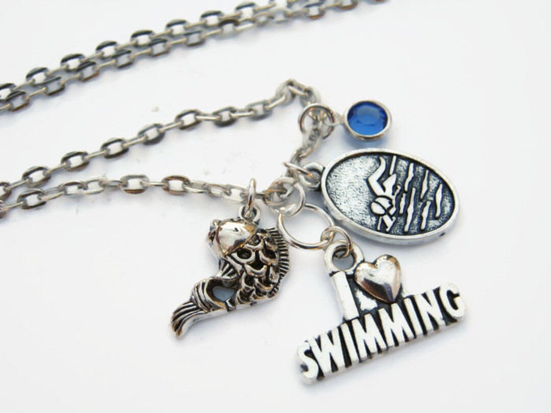 I Love Swimming Necklace, Personalized Birthstone Jewelry, Swimming ...
