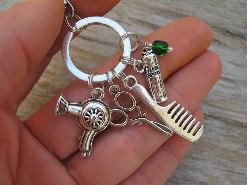 Hairdresser Keychain, Beautician Zipper Pull , Antiqued SILVER, Barber ...