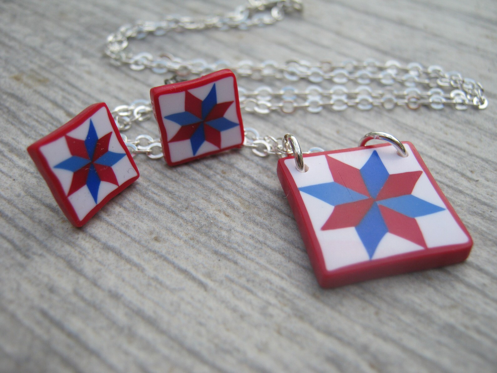 Valor Quilt Block Necklace & Earrings Set .925 Sterling - Etsy