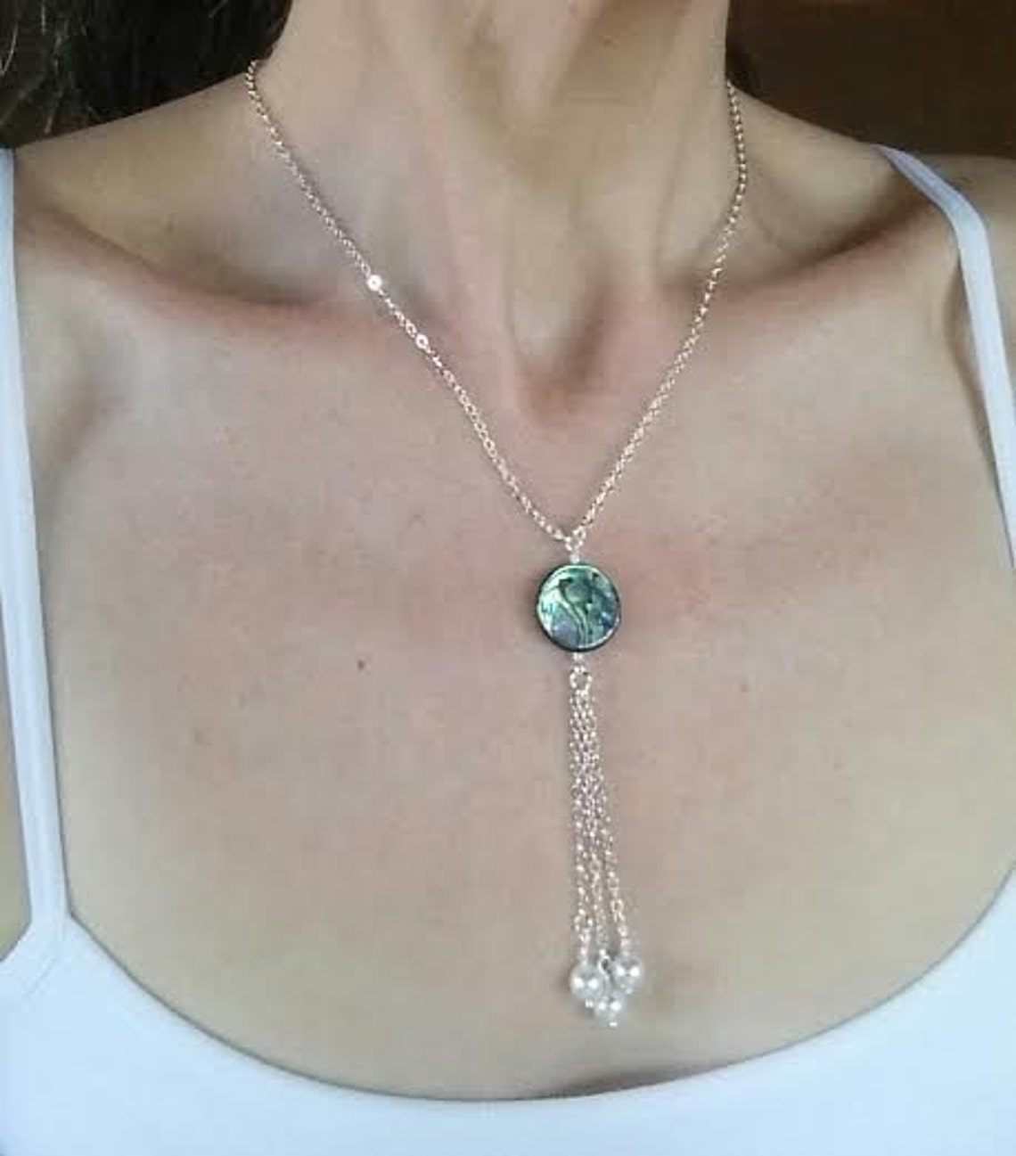 Abalone & Pearl Necklace Sterling Silver Statement Necklace - Etsy