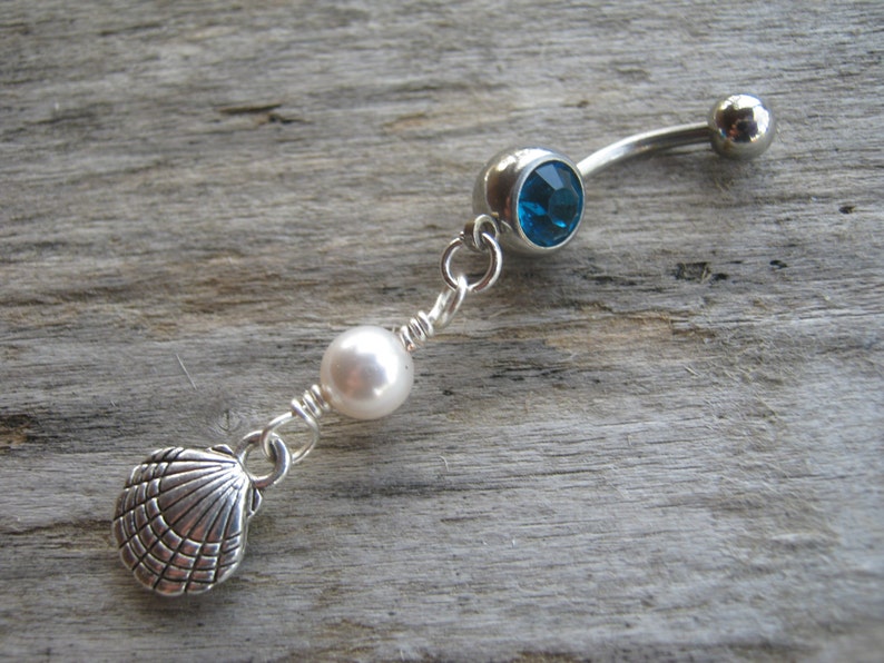 Seashell Belly Ring, Designer Pearl Belly Button Ring, Shell Nautical ...