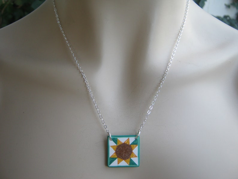 20 Sunflower Quilt Block Necklace .925 Sterling Silver - Etsy
