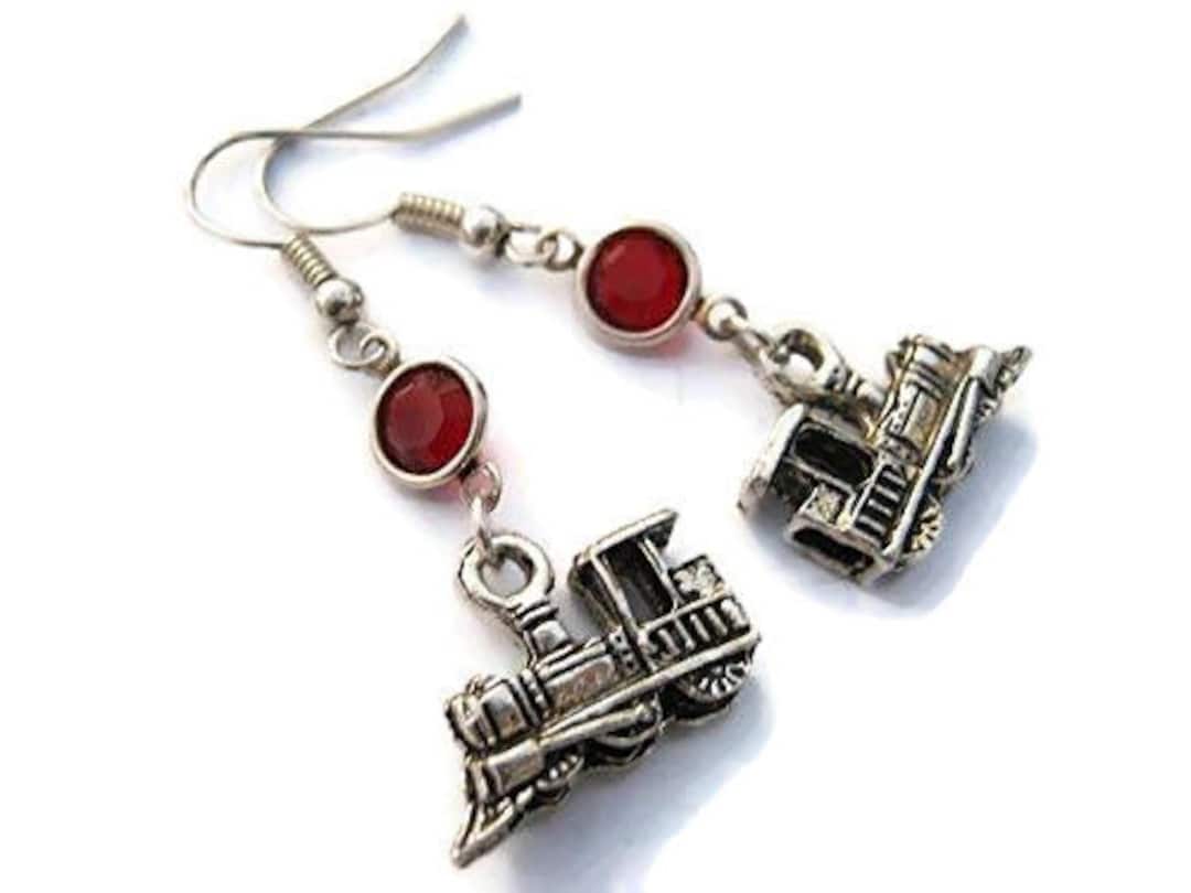 Train Birthstone Earrings, Personalized Railroad Earrings, Conductor ...