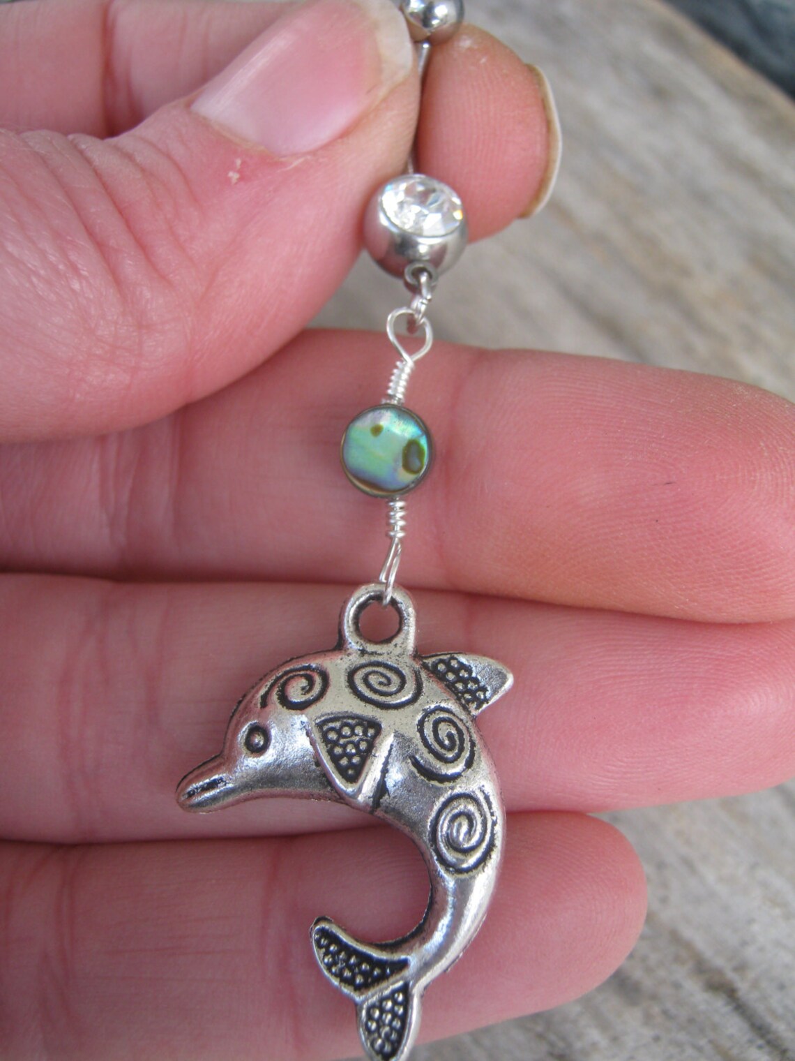 Dolphin Abalone Belly Ring, Dolphin Belly Button Ring, Personalized ...