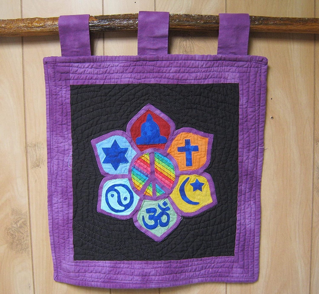 7 Chakra Coexist Quilted Wall Hanging, 17.5 X 17 Applique Fiber Art ...