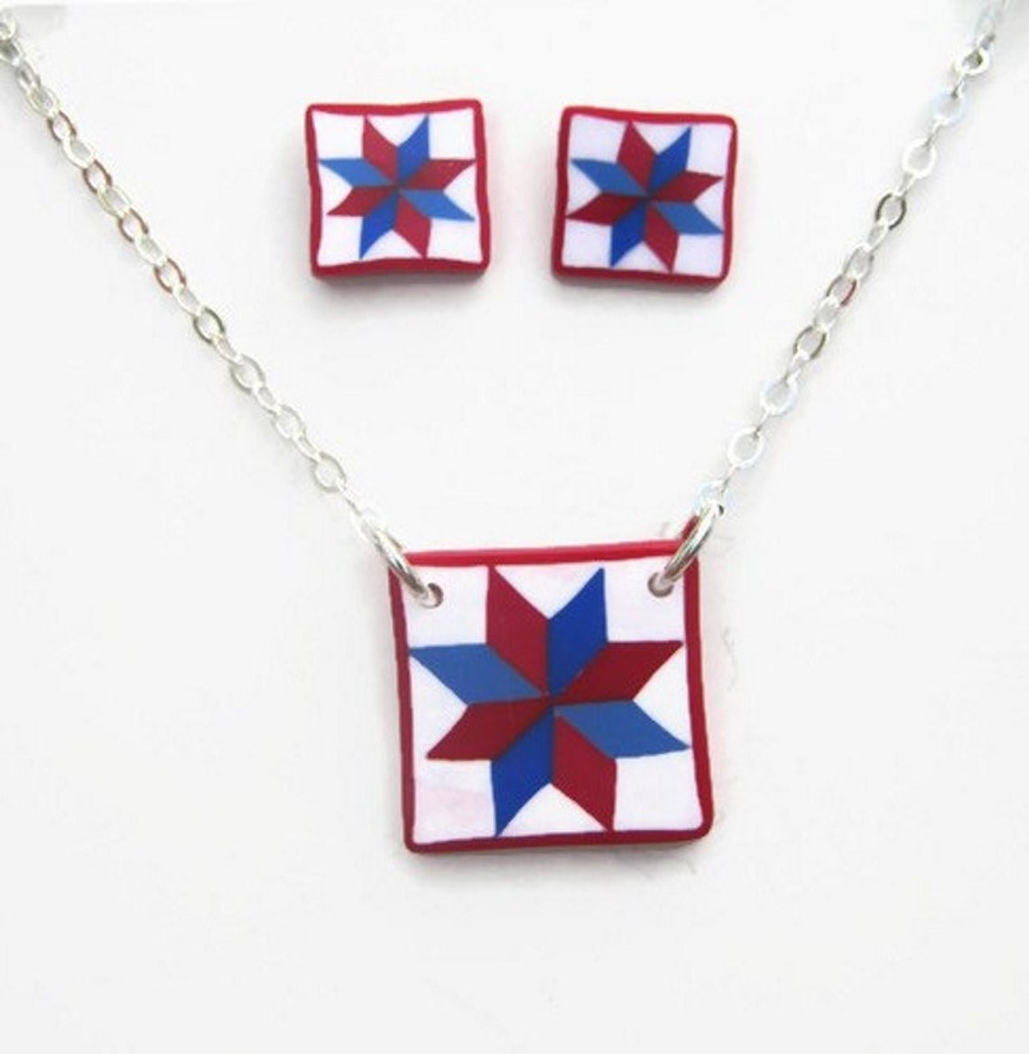 Valor Quilt Block Necklace & Earrings Set .925 Sterling - Etsy