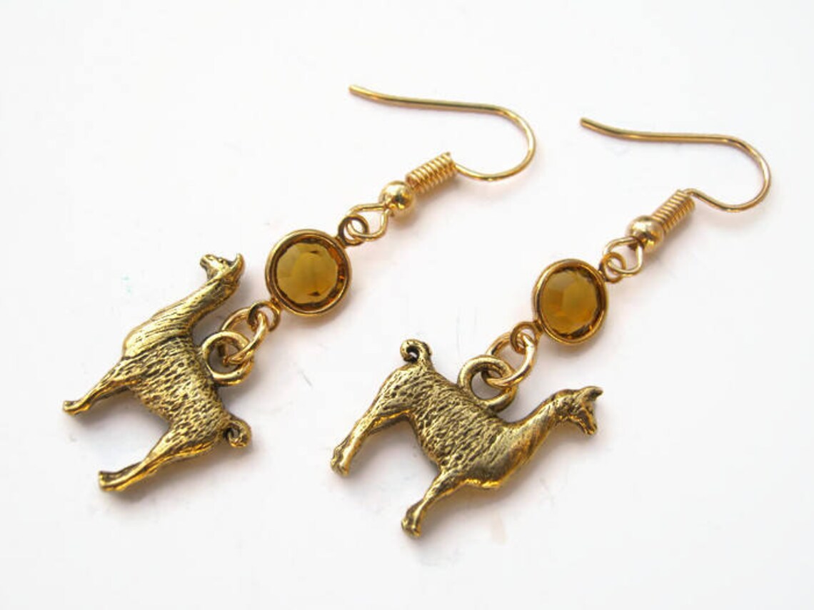 Gold Llama Birthstone Earrings 24K Gold Plated Alpaca | Etsy