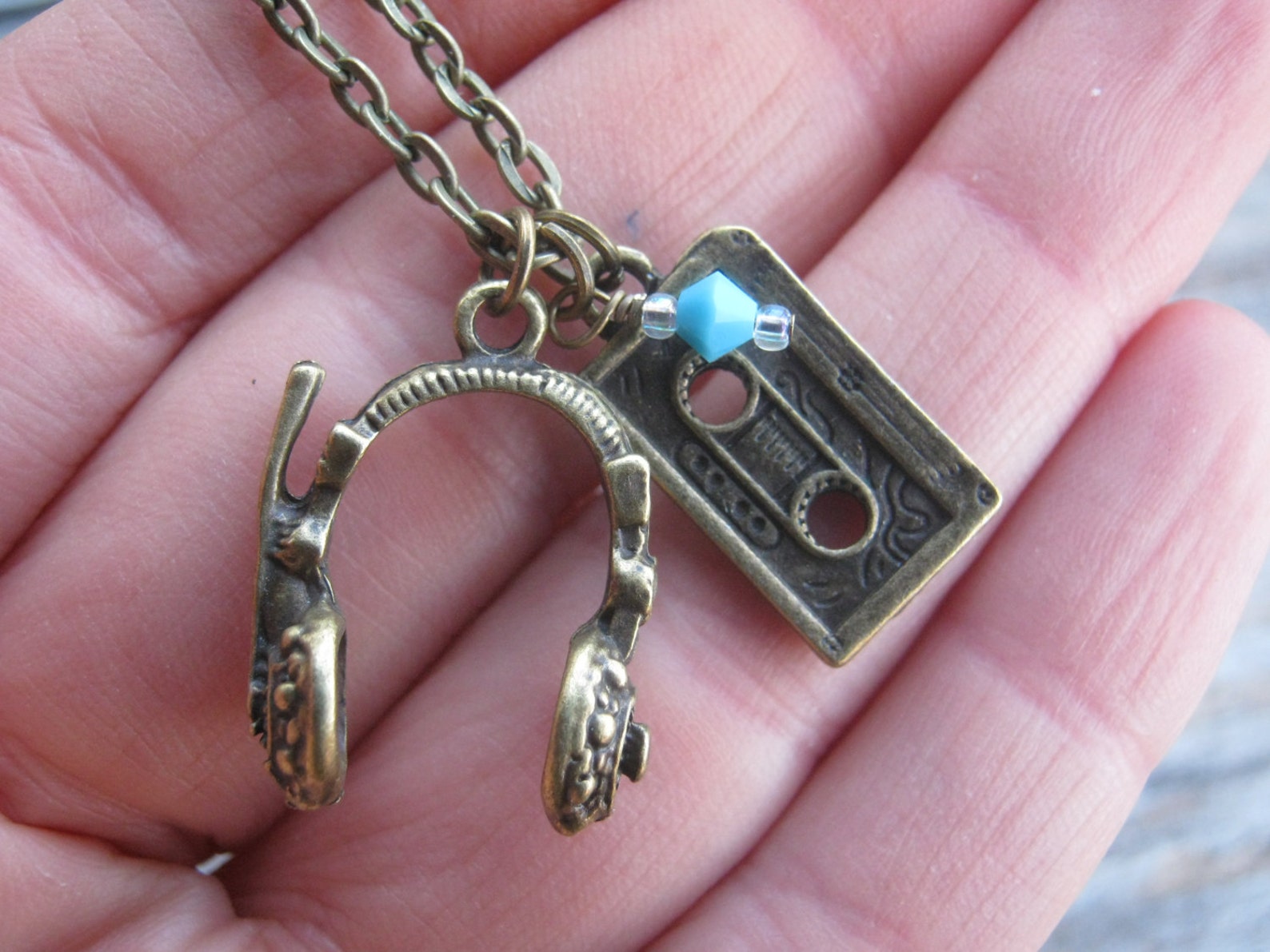 DJ Headphone Necklace BRONZE Cassette Tape Charm Necklace - Etsy