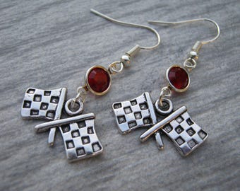 Checkered Flag Earrings Personalized Racing Earrings Race | Etsy