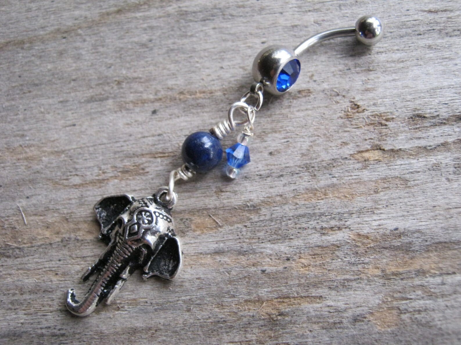 Elephant Lapis Belly Button Ring, Antiqued SILVER Body Jewelry, Lapis ...