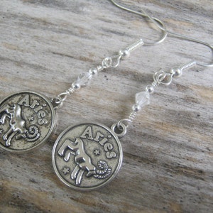 Personalized Aries Earrings, Zodiac Earrings, Aquamarine or Diamond Earrings, Astrology Earrings ...